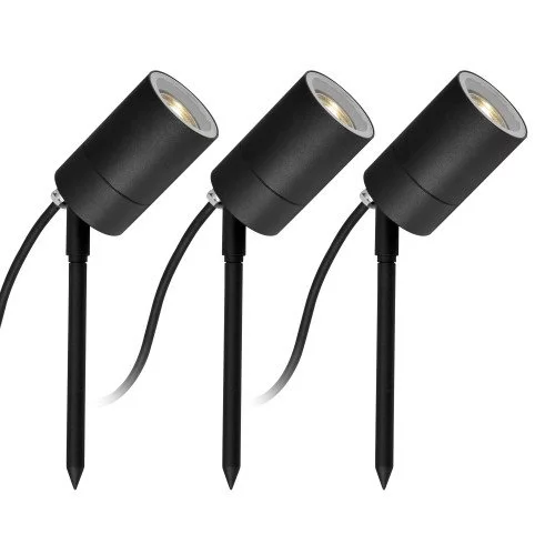 3x LED Pin Tuinspot Zwart met lichtsensor LED | Nostalux.be